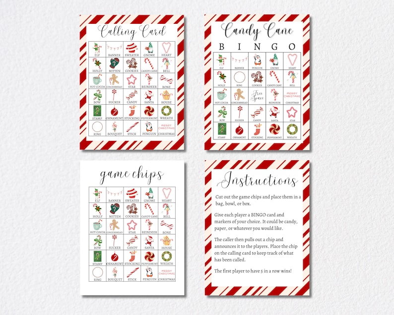 Candy Cane Bingo Cards, Christmas Party Game for Kids, Teens, and ...