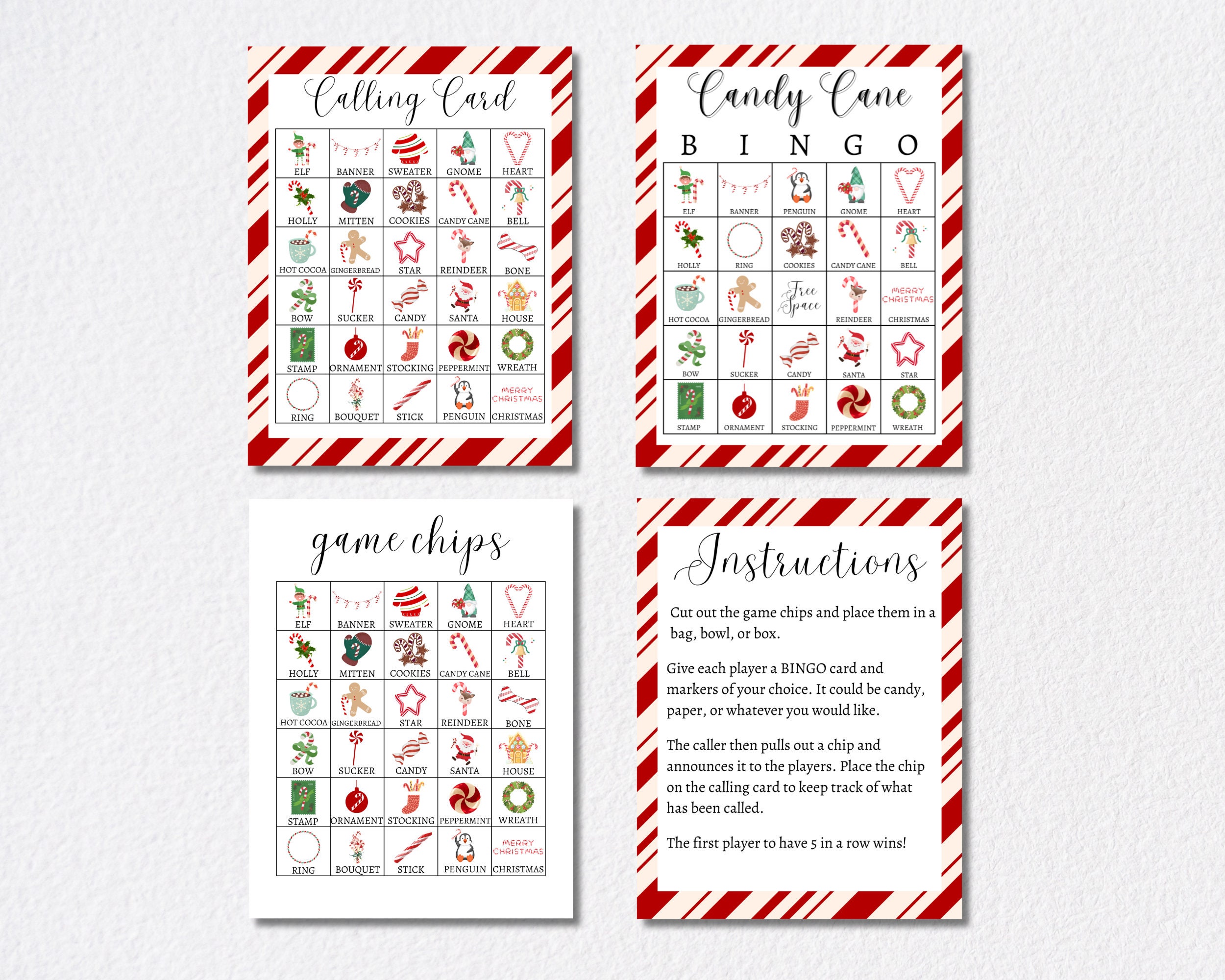 Candy Cane Bingo Cards, Christmas Party Game for Kids, Teens, and ...