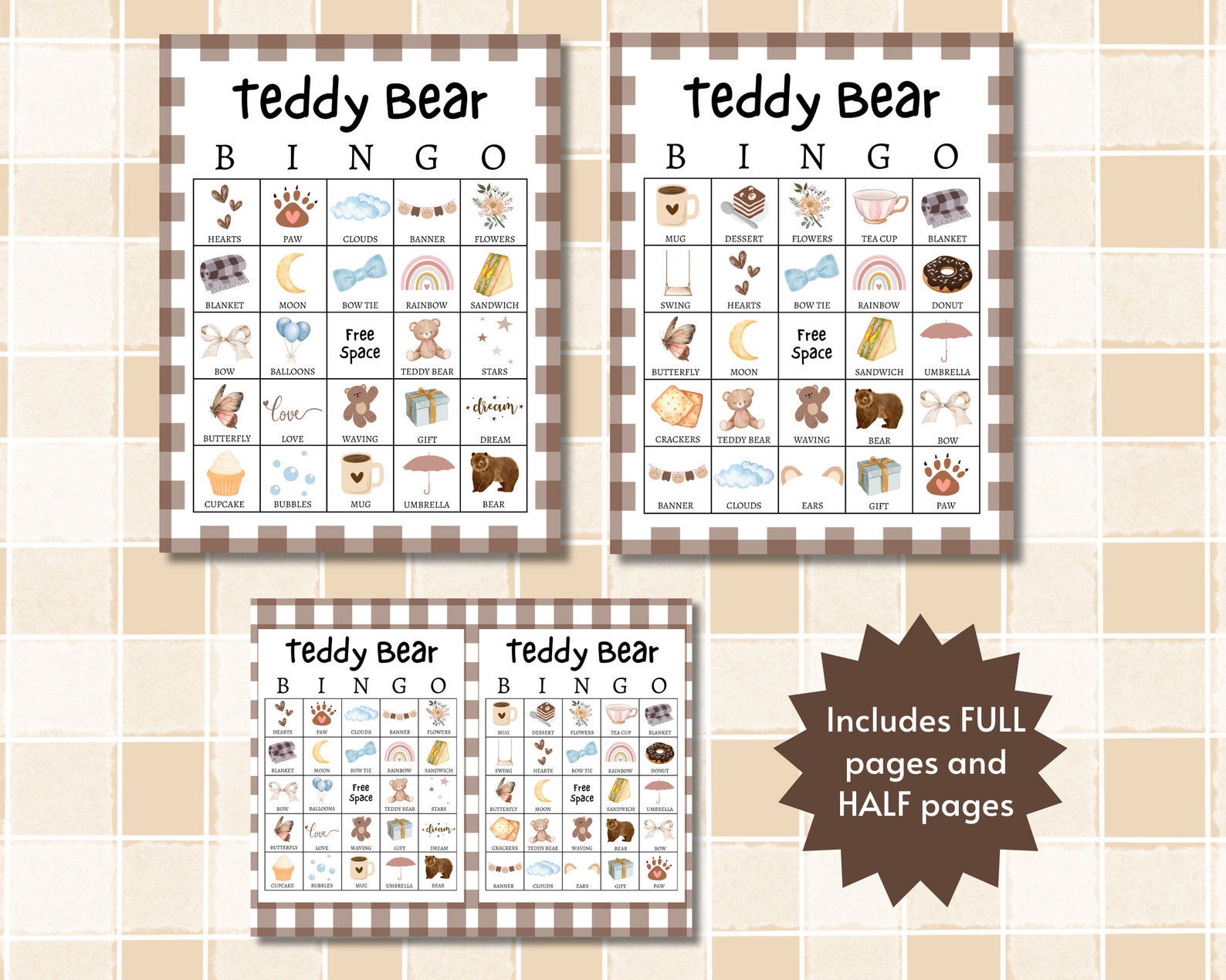 Teddy Bear Bingo Cards, Printable Baby Shower Game, Teddy Bear Birthday ...