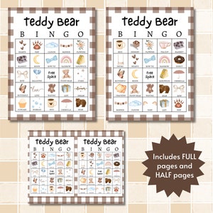 Teddy Bear Bingo Cards, Printable Baby Shower Game, Teddy Bear Birthday ...