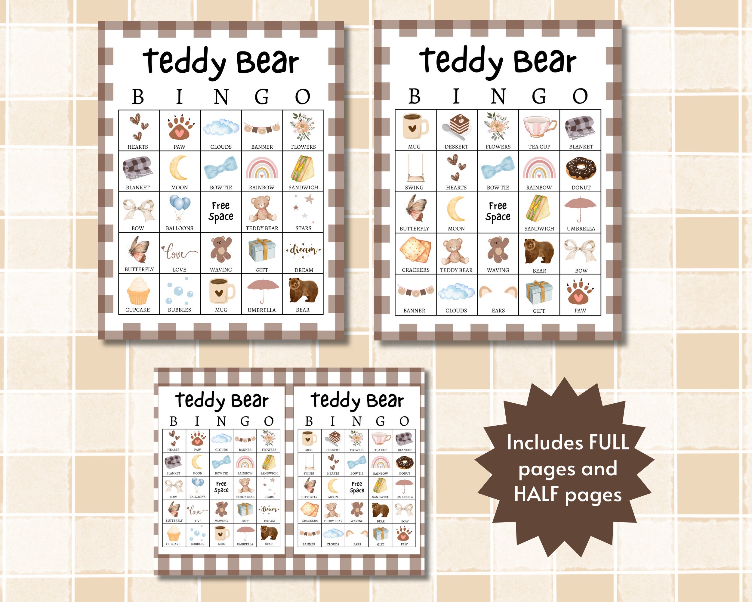 Teddy Bear Bingo Cards, Printable Baby Shower Game, Teddy Bear Birthday ...