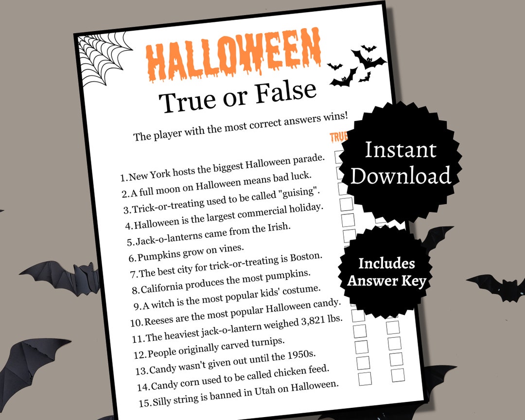 Halloween True or False, Printable Halloween Party Game for Kids, Teens ...