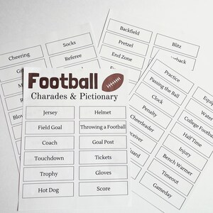Football Charades and Pictionary Cards, Printable Football Party Game ...