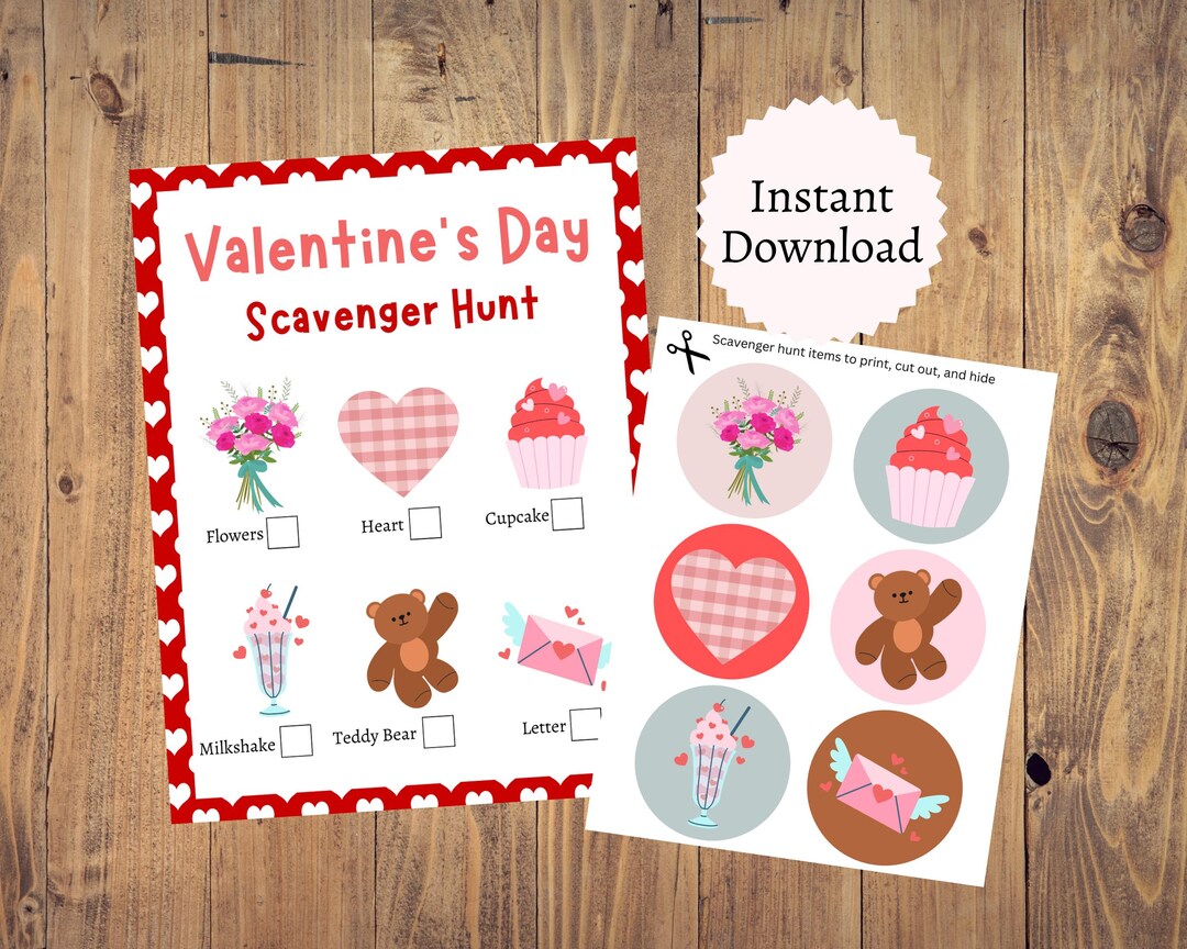 Valentine's Day Scavenger Hunt for Kids, Printable Valentine Activity ...