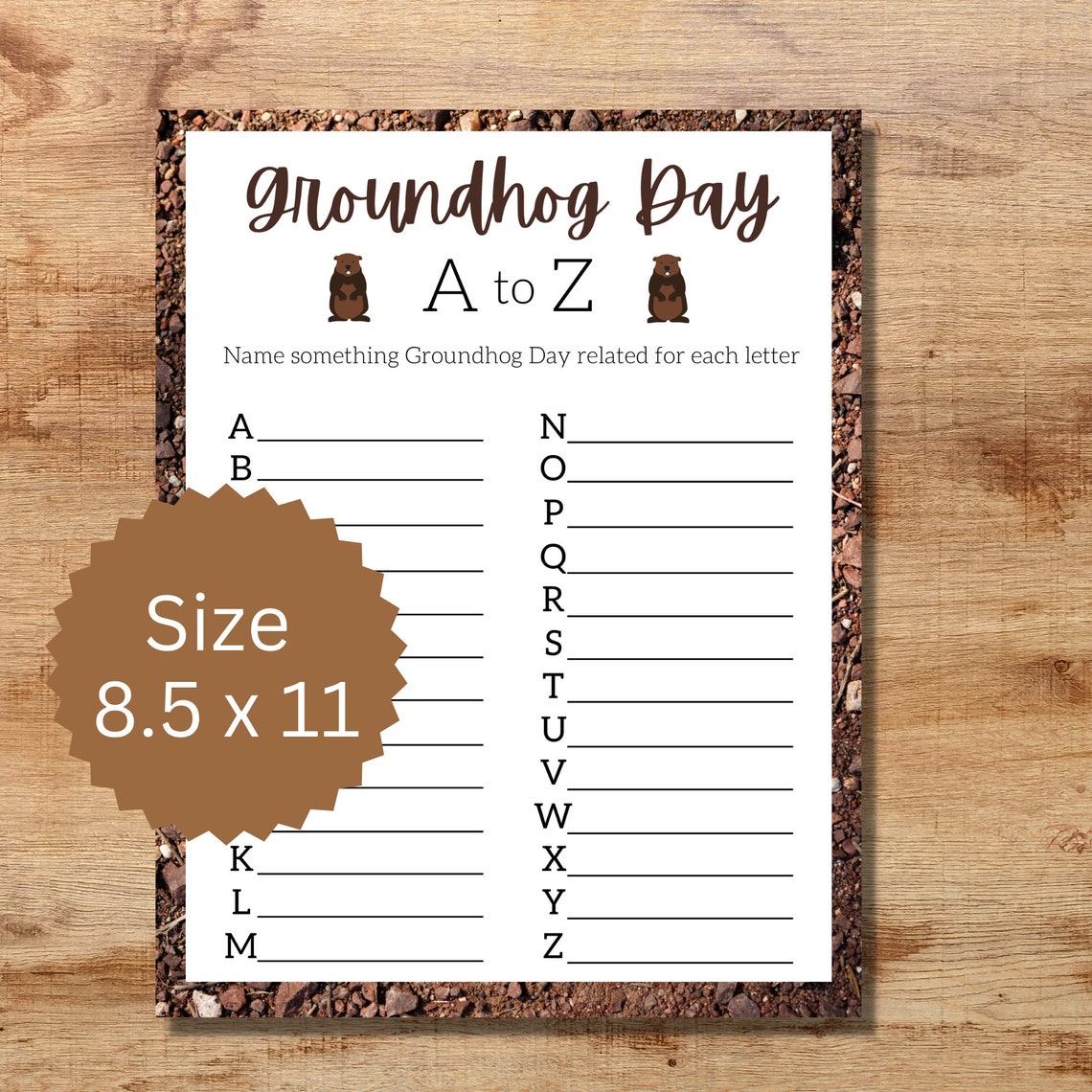 Groundhog Day Party Game, Groundhog Day A-Z Game, Printable Alphabet ...