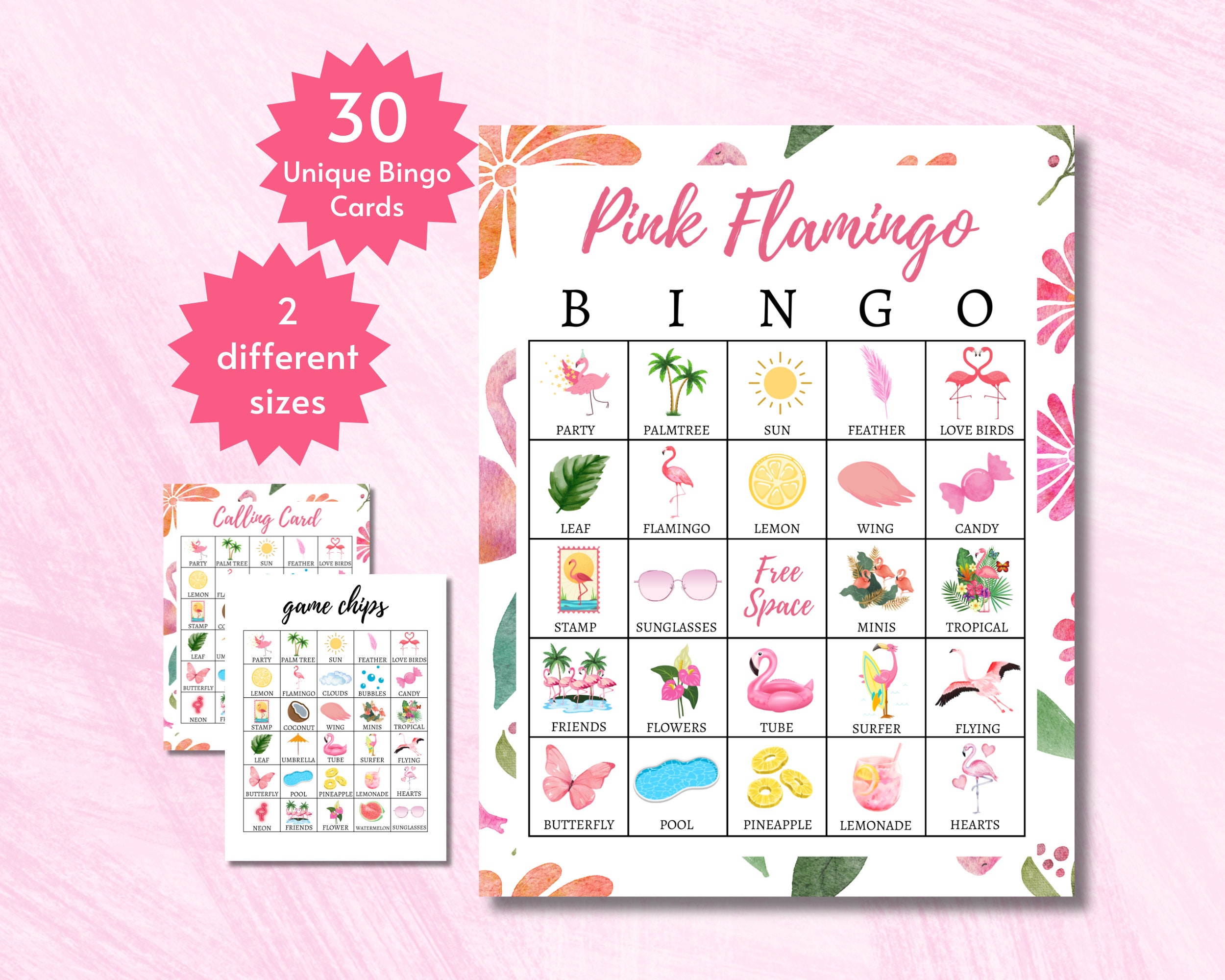 Pink Flamingo Bingo Game, Printable Summer Luau Activity for Kids and ...