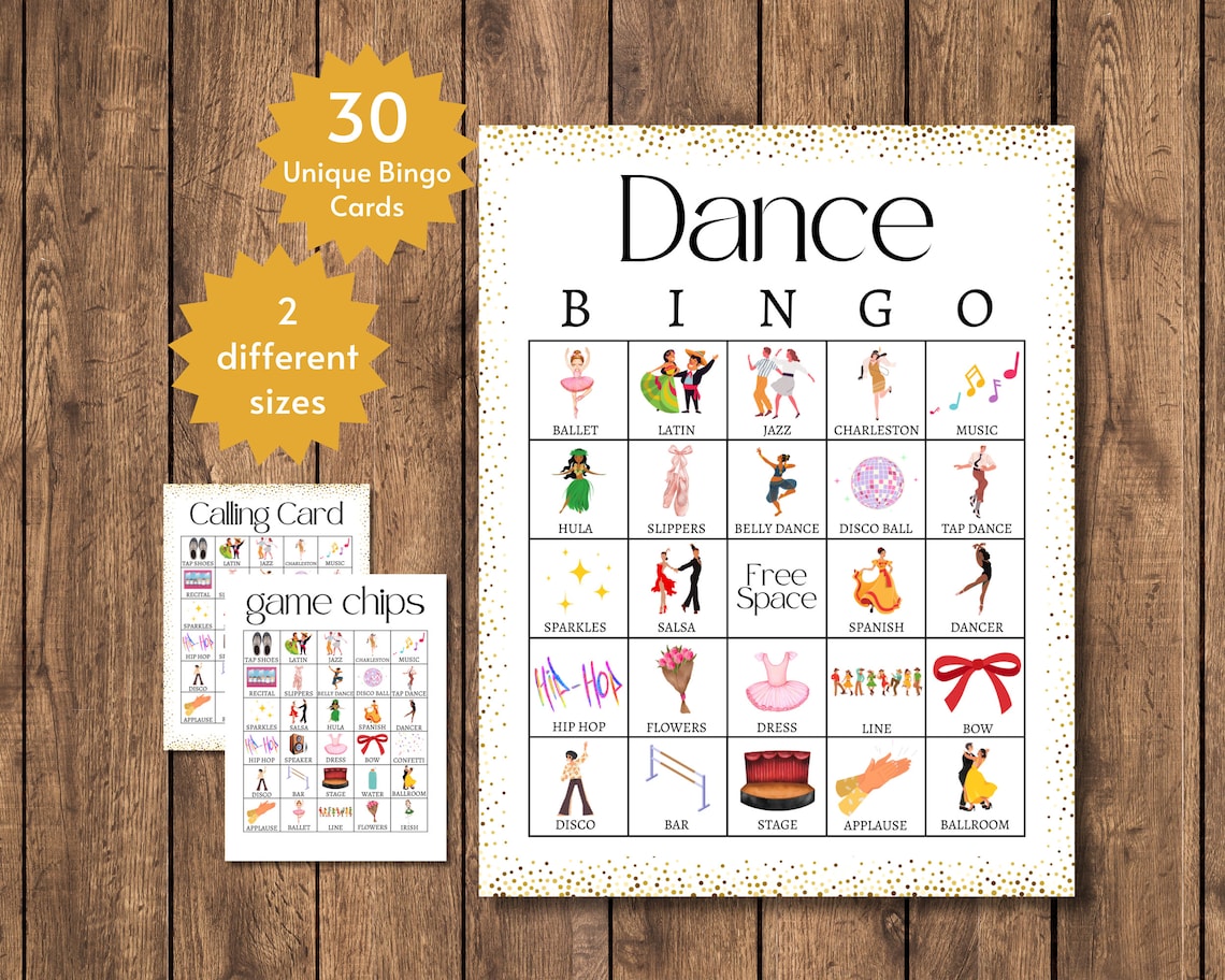 Dance Bingo Cards, Printable Dancer Party Game for Kids, Teens, and ...