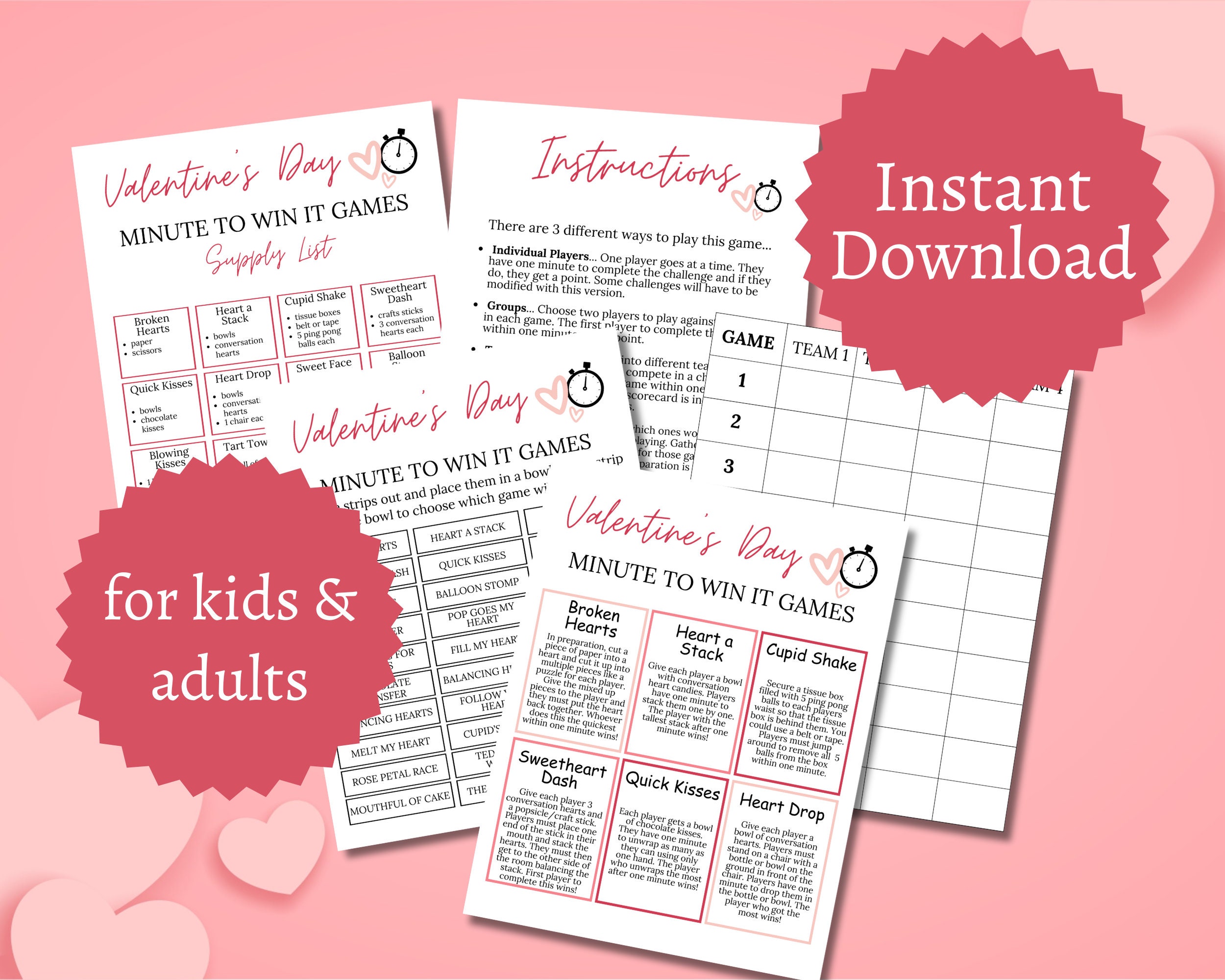 Valentine's Day Minute to Win It Games, Printable Valentine Party Games ...