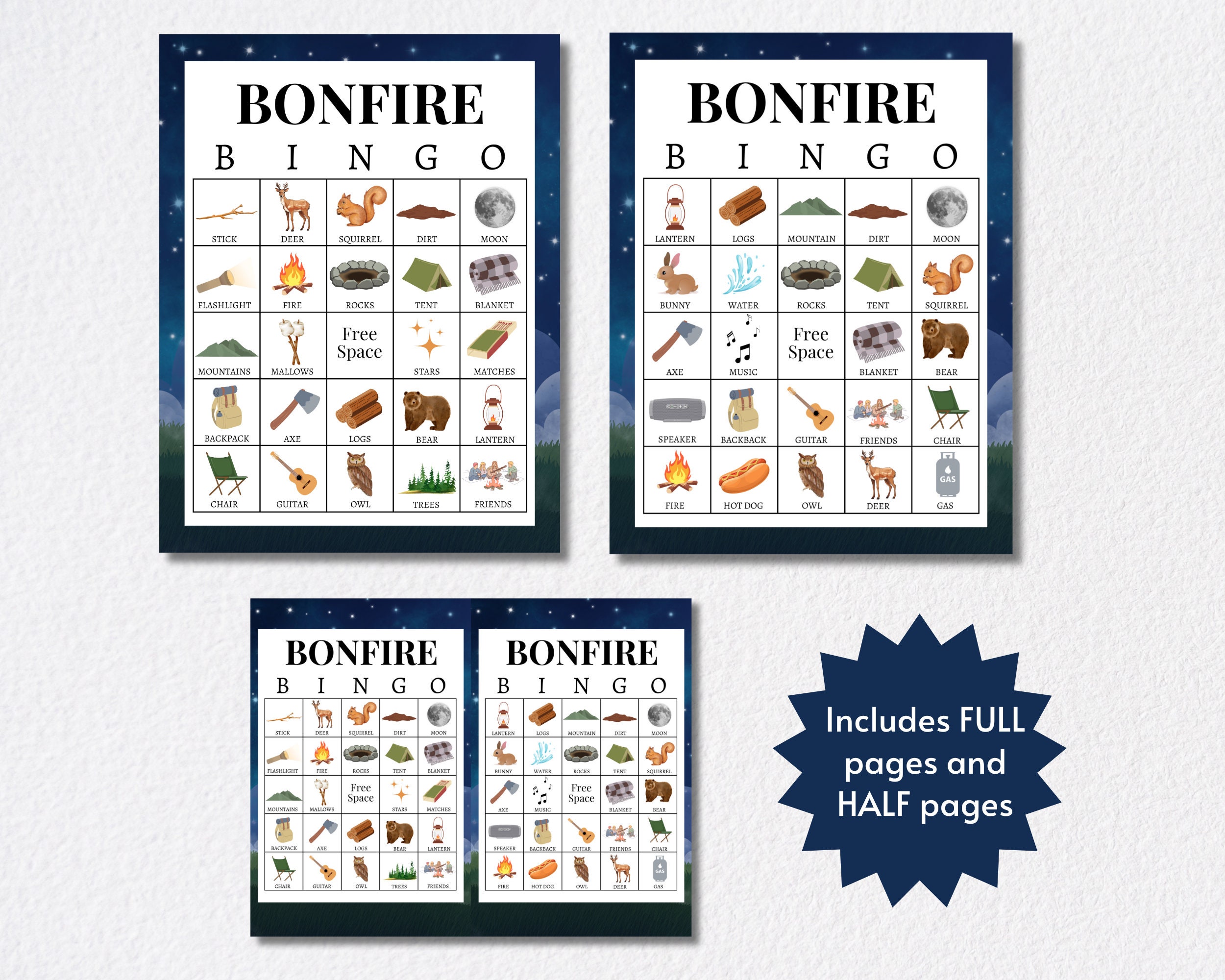 Bonfire Bingo Cards, Printable Camping Game for Kids, Teens, and Adults ...