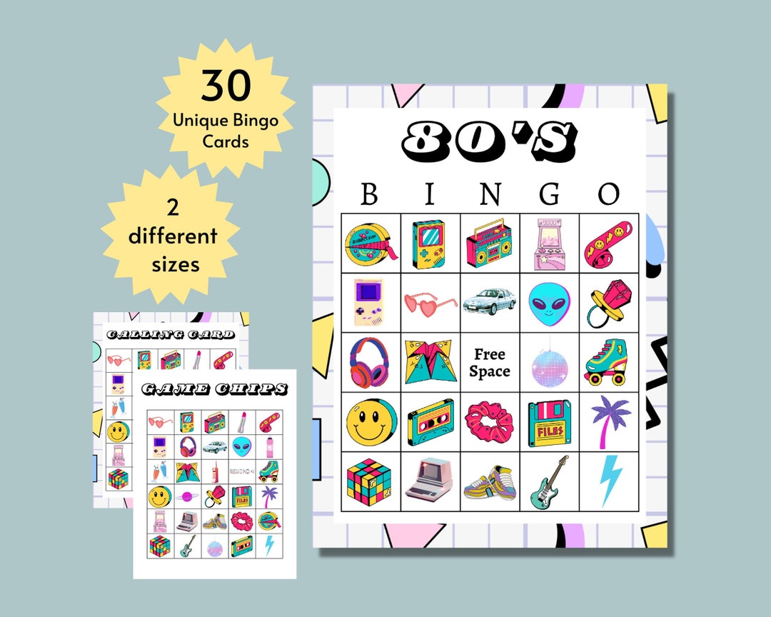 80's Bingo Cards, 1980's Themed Party Game for Kids, Teens, and Adults ...