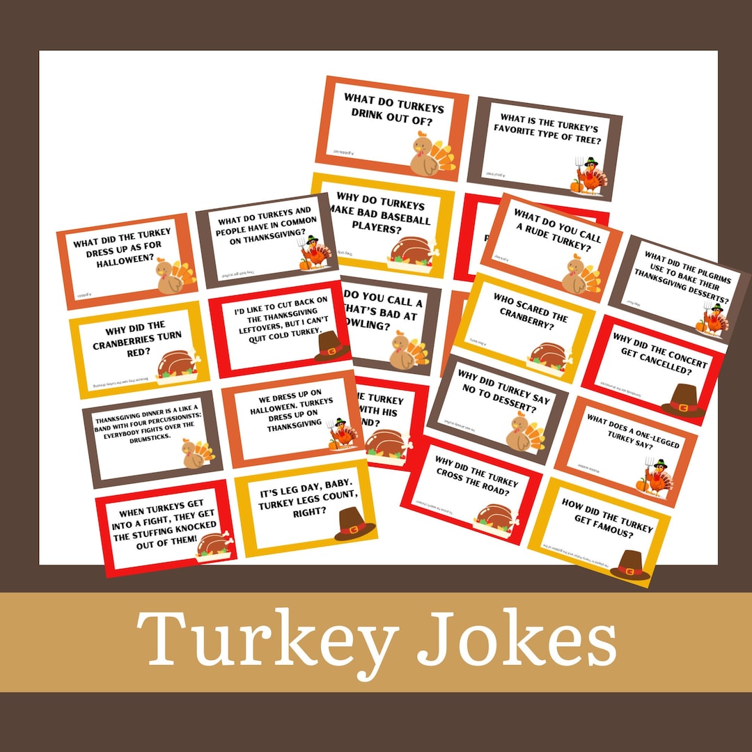 Turkey Joke Cards, Thanksgiving Conversation Starters, Printable Fall ...