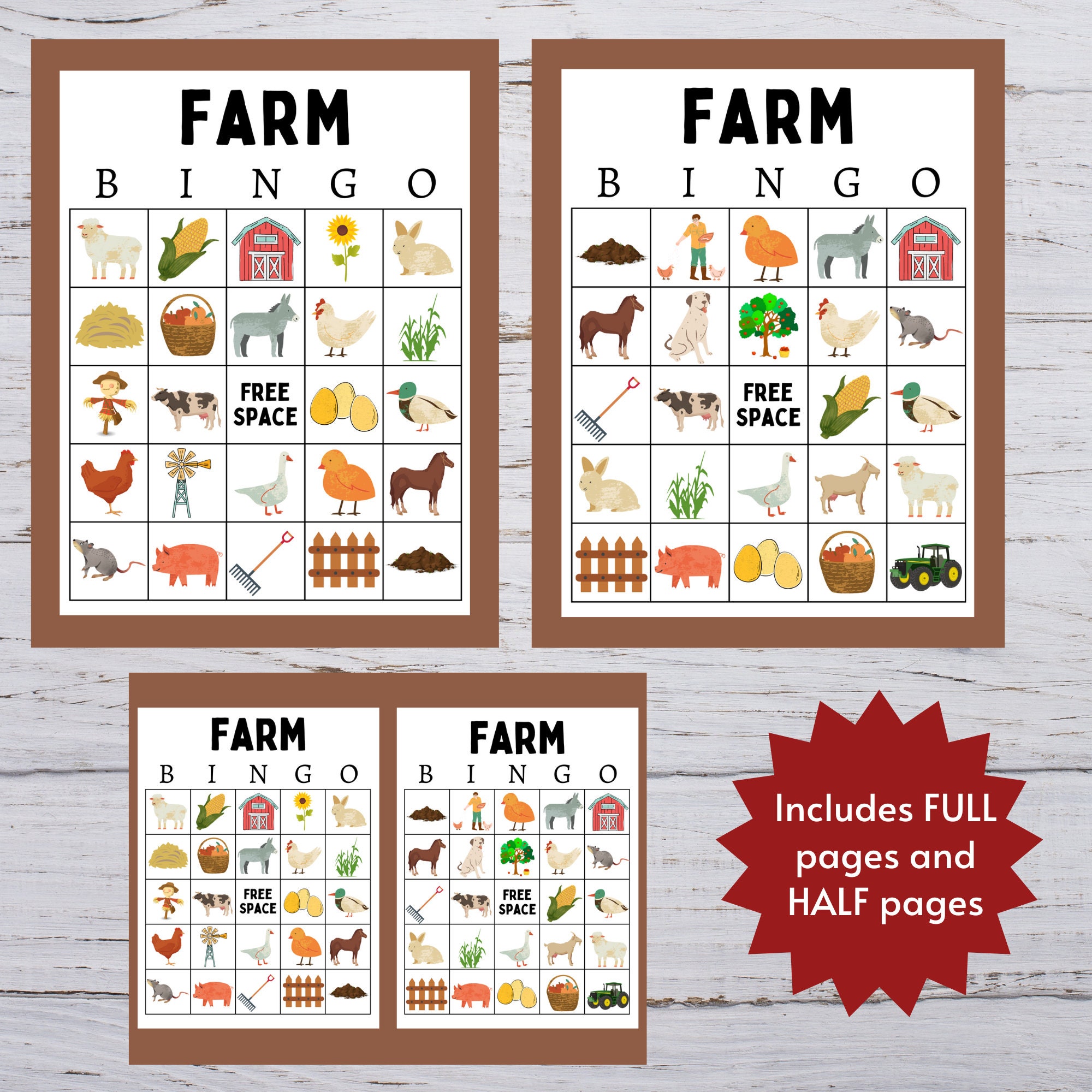 Farm Bingo Cards, Printable Barnyard Party Game for Kids, Animals ...