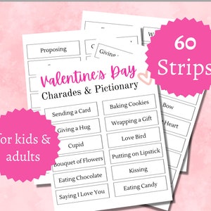 Valentine's Day Charades and Pictionary Cards, Printable Valentine's ...