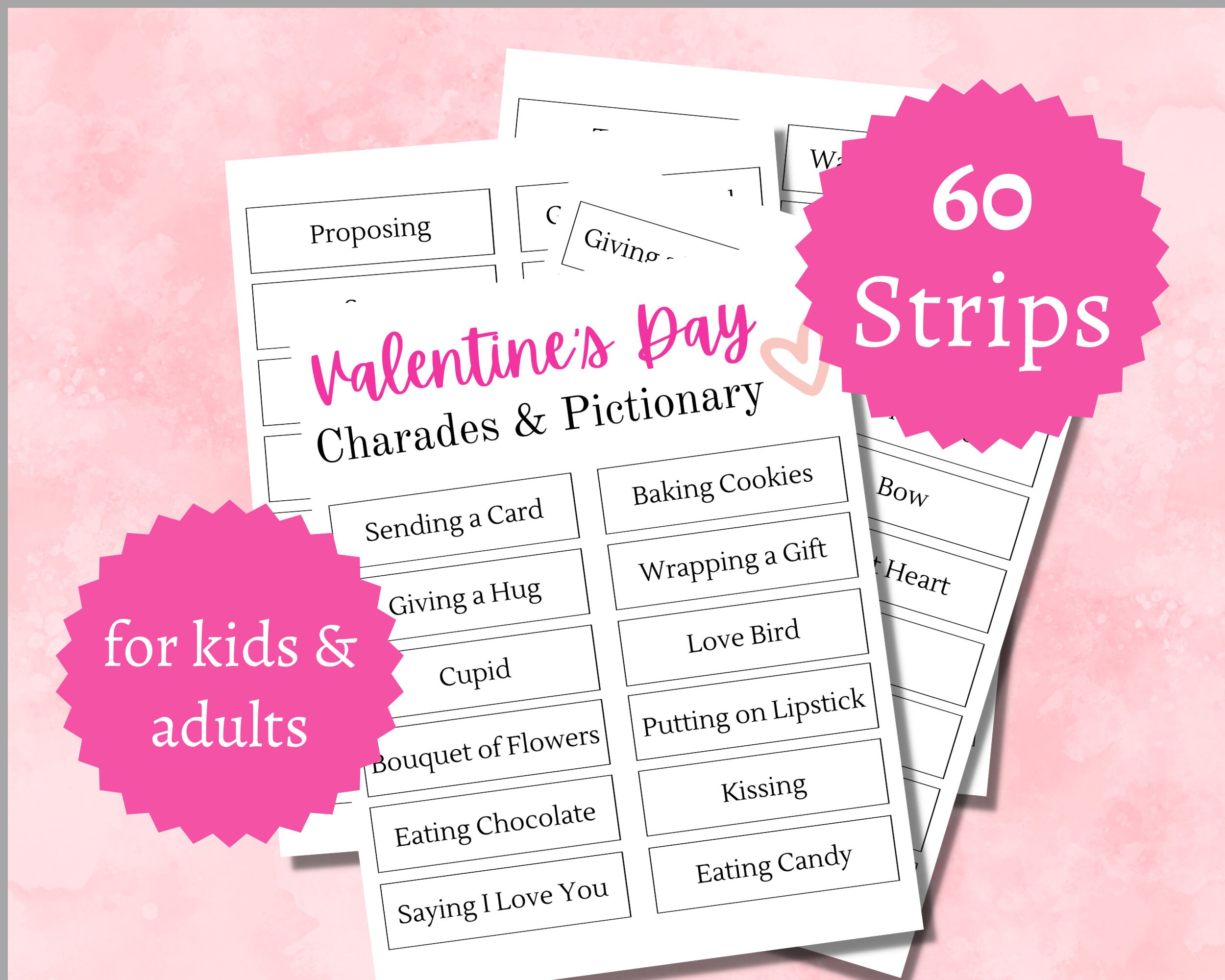 Valentine's Day Charades and Pictionary Cards, Printable Valentine's ...