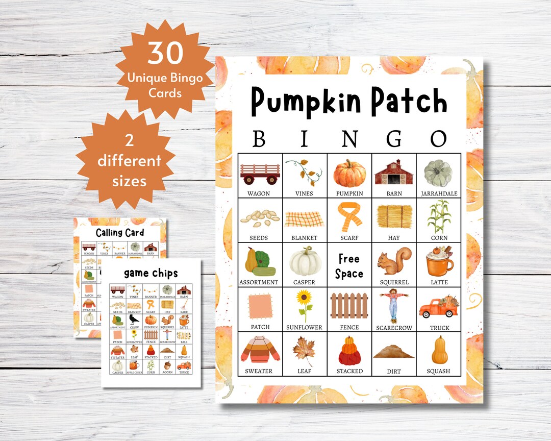 Pumpkin Patch Bingo Cards, Printable Fall Party Game for Kids, Teens ...