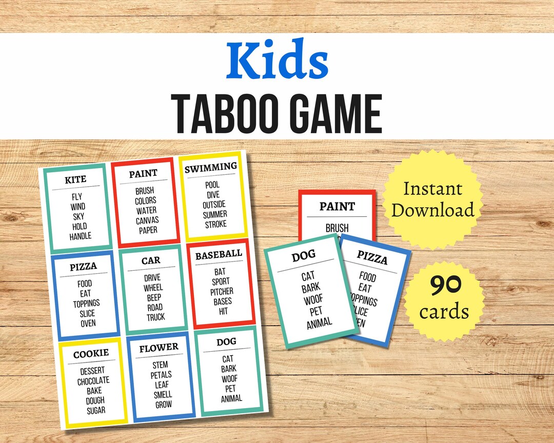 Kids Taboo Game, Printable Family Card Game, Simple and Fun Activity ...