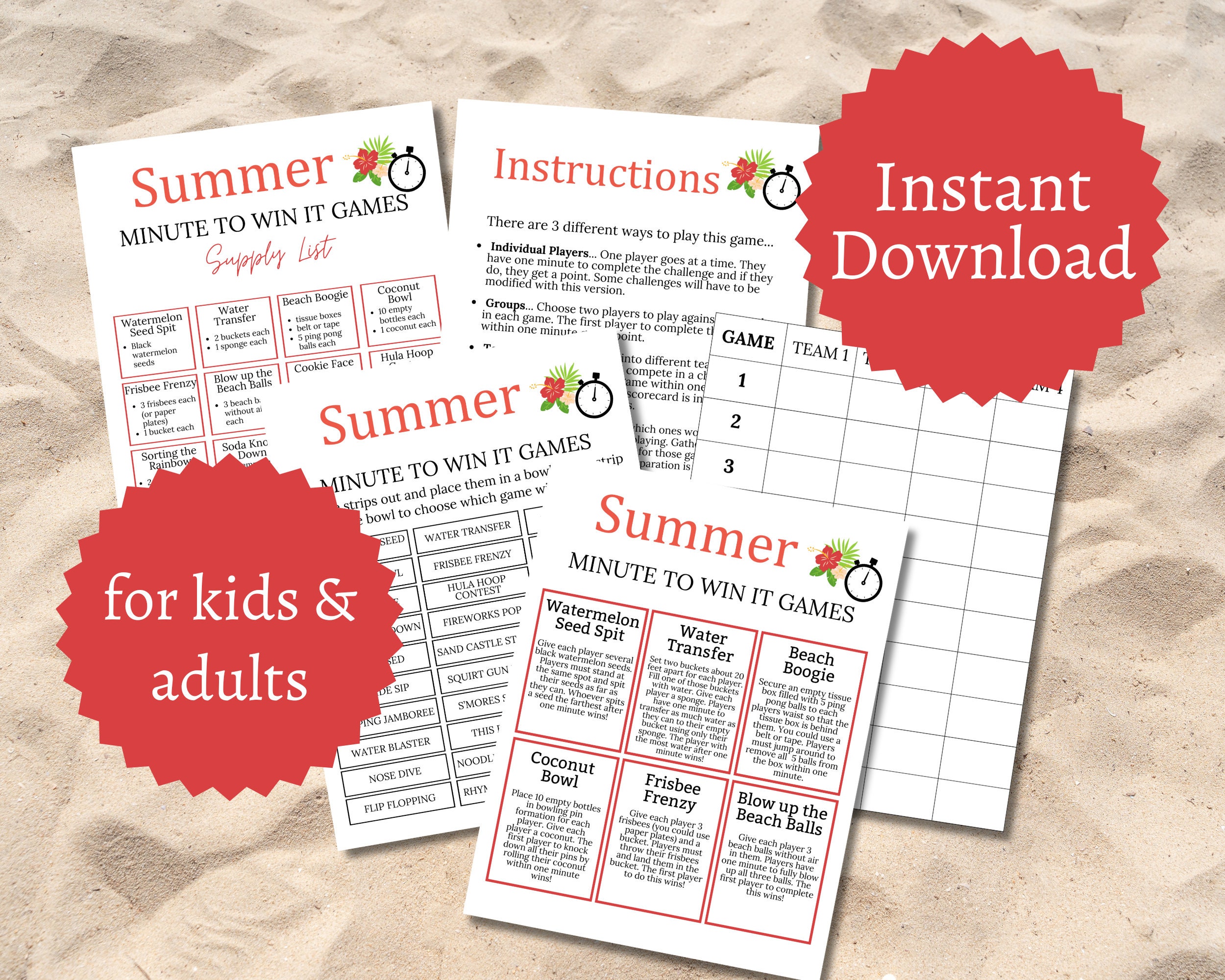 Summer Minute to Win It Games, Printable Luau Party Games for Kids ...