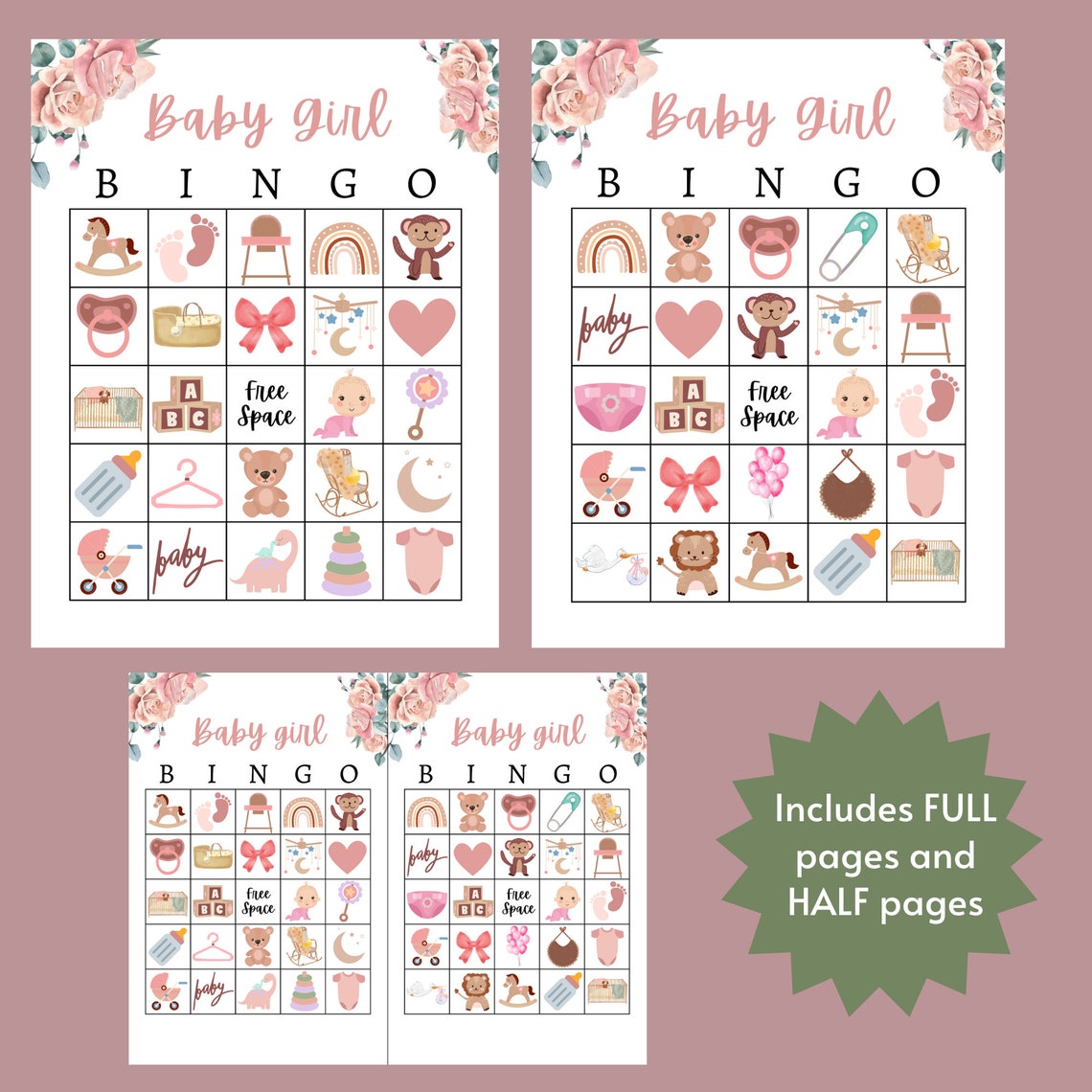 Baby Shower Bingo, Baby Girl Bingo Game, Baby Shower Games Printable ...
