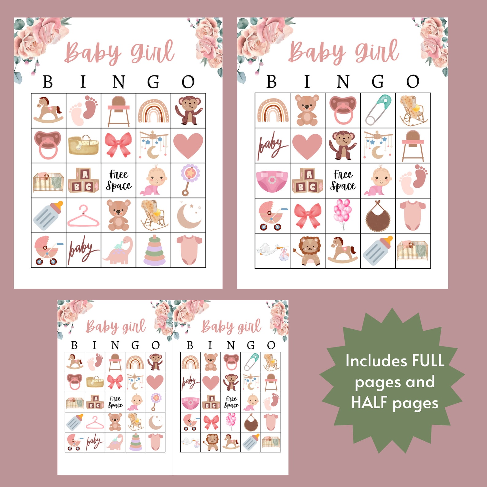 Baby Shower Bingo, Baby Girl Bingo Game, Baby Shower Games Printable ...
