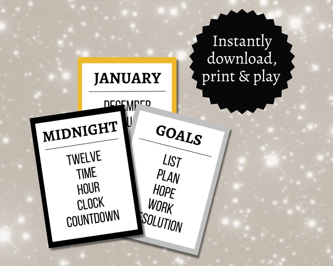 New Year's Eve Taboo Game, Printable New Year Party Game, Holiday ...