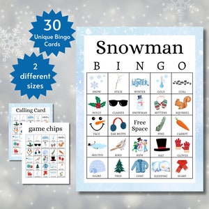 Snowman Bingo Cards, Printable Winter Party Game, Group Christmas ...