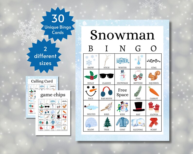 Snowman Bingo Cards, Printable Winter Party Game, Group Christmas ...