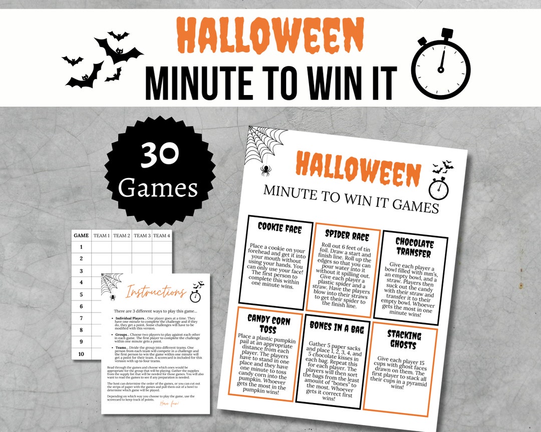 Halloween Minute to Win It Games, October Group Party Games for Kids ...