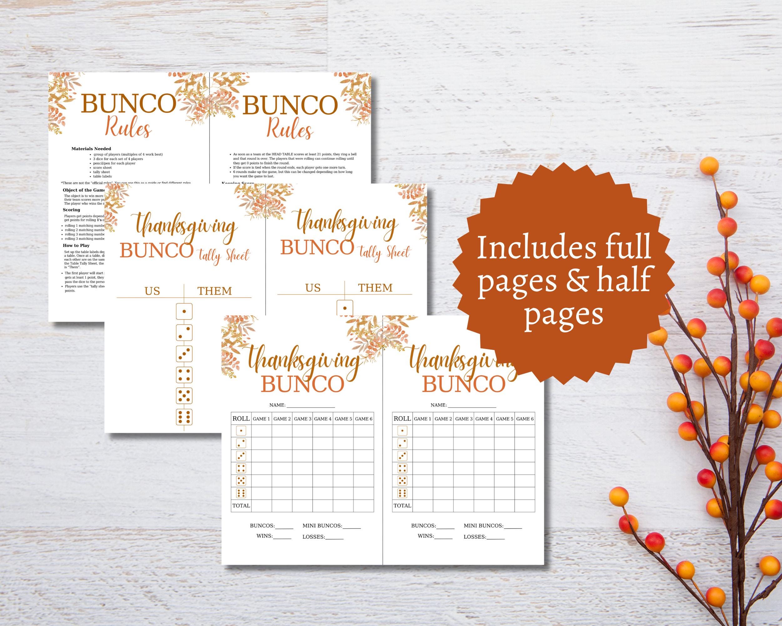 Printable Thanksgiving Bunco Score Cards, Bunco Game Bundle, Fall Party ...