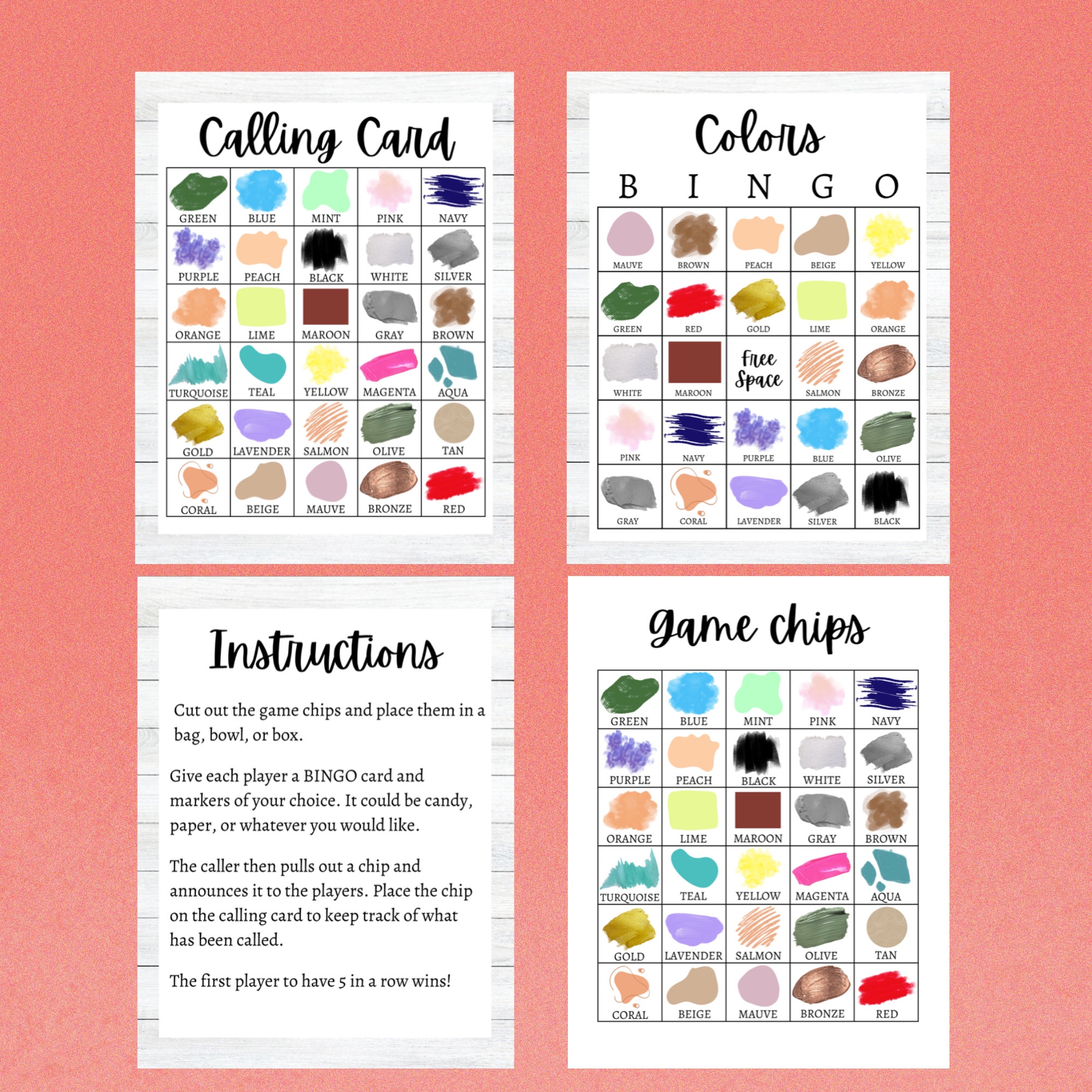 Color Bingo Cards, Colors Learning Game for Kids, Learning Colors - Etsy