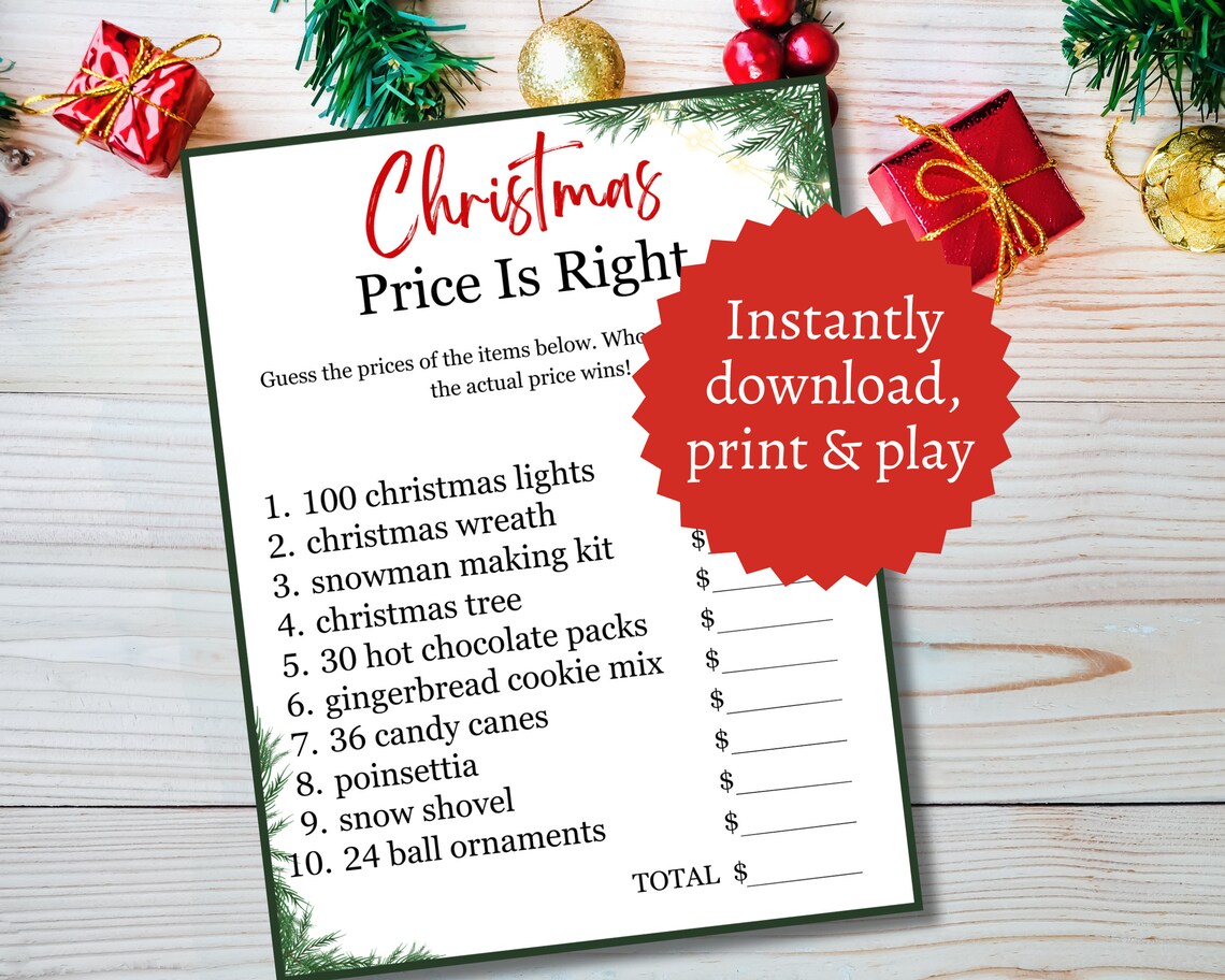 Christmas Price is Right Game, Printable Holiday Activity Page ...