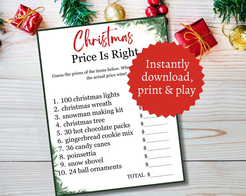 Christmas Price is Right Game, Printable Holiday Activity Page ...