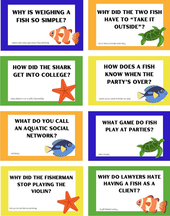 Fish Joke Cards, Printable Fishing-themed Party Activity for Kids ...