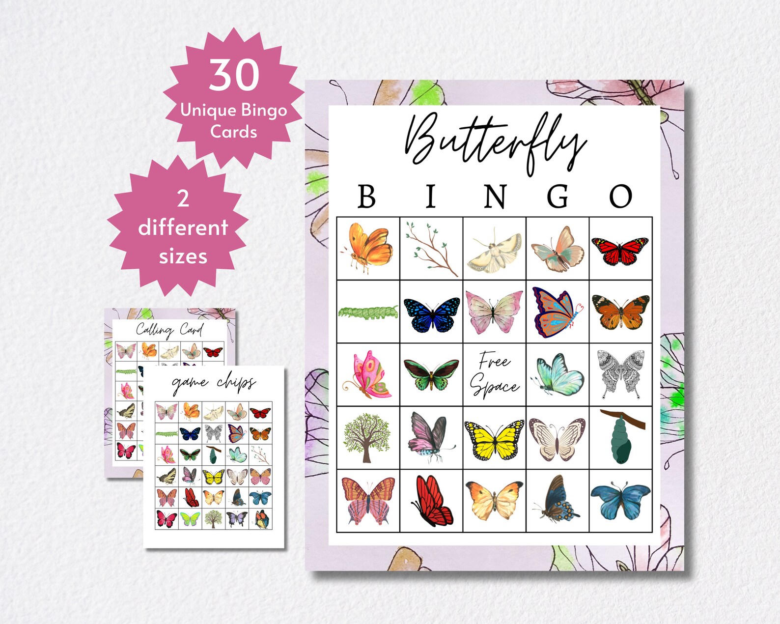 Butterfly Bingo Cards, Printable Birthday Party Game for Kids, Insect ...