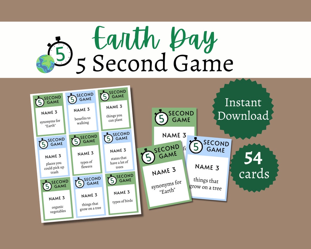 Earth Day 5 Seconds Game, Printable Earth Day Party Game for Kids ...
