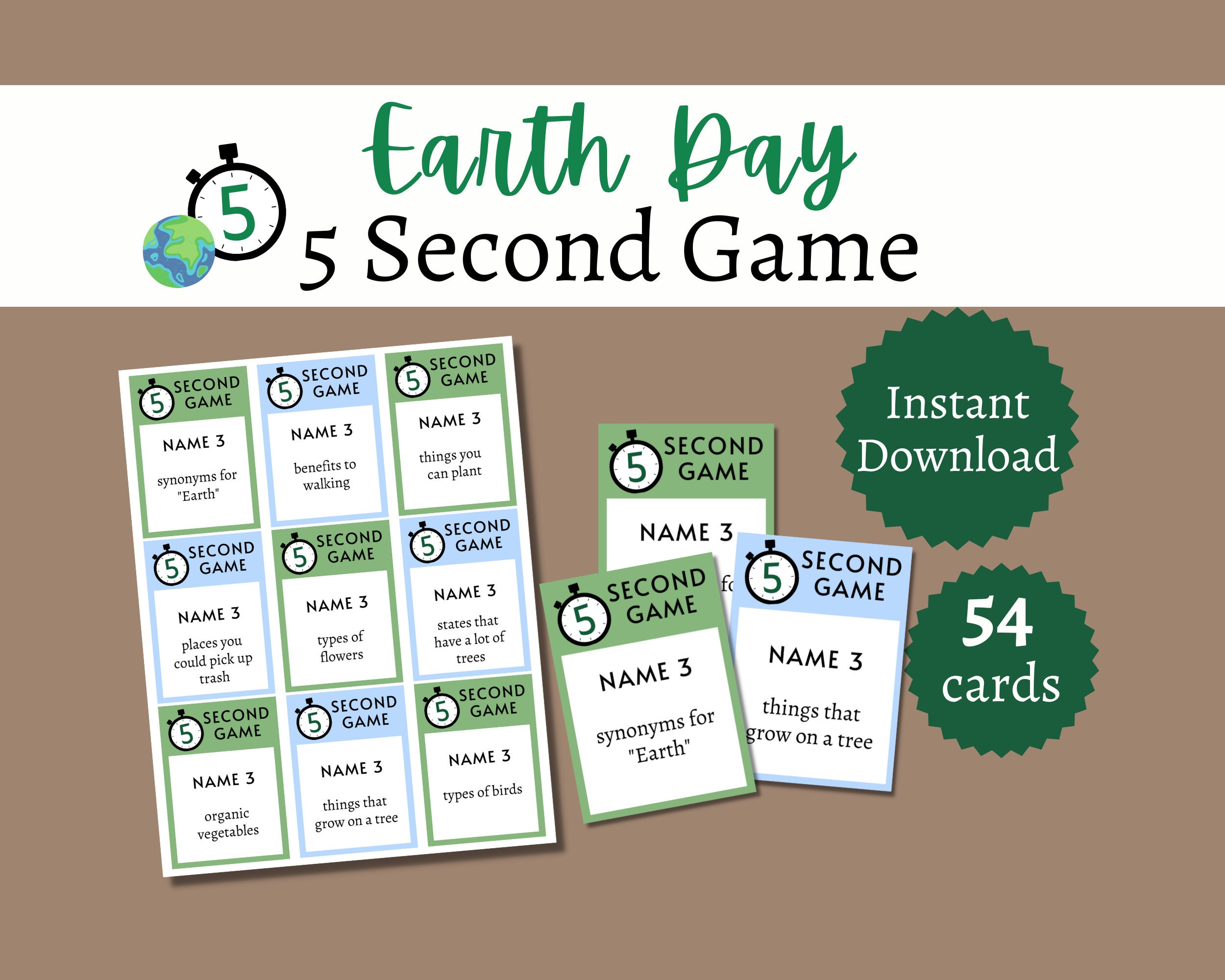 Earth Day 5 Seconds Game, Printable Earth Day Party Game for Kids ...