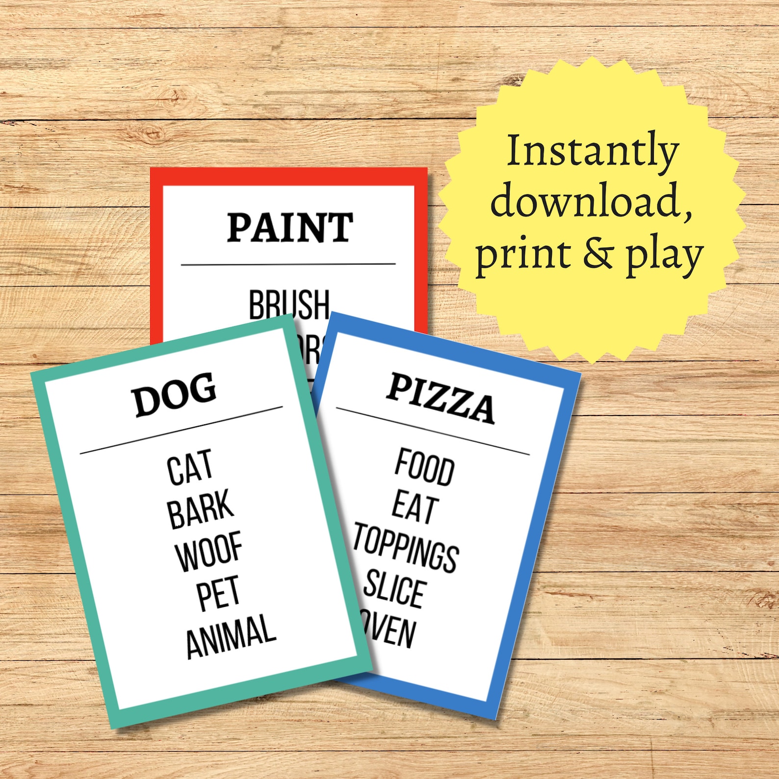 Kids Taboo Game, Printable Family Card Game, Simple and Fun Activity ...