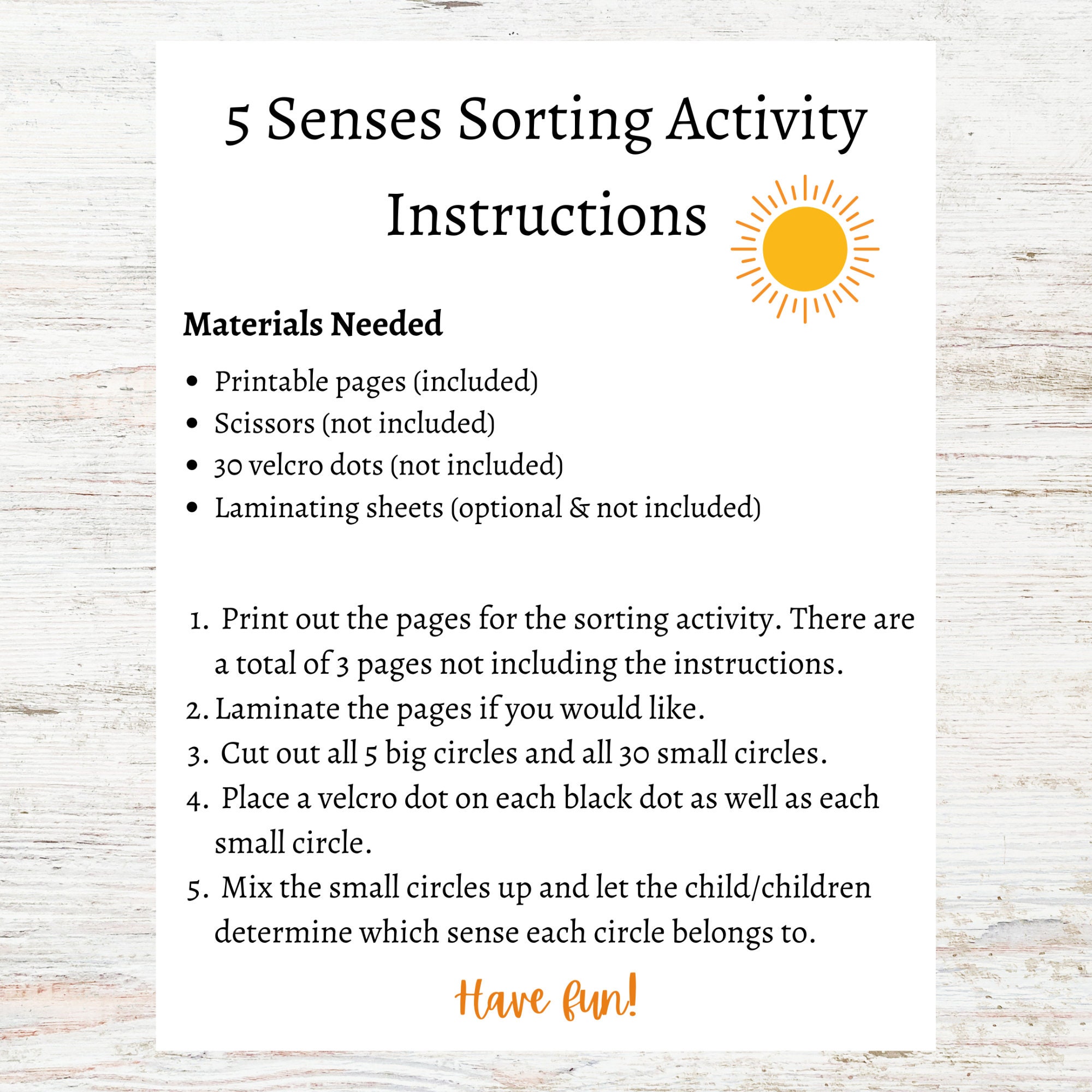 Summer Five Senses Sorting Activity, Printable Preschool Game for ...