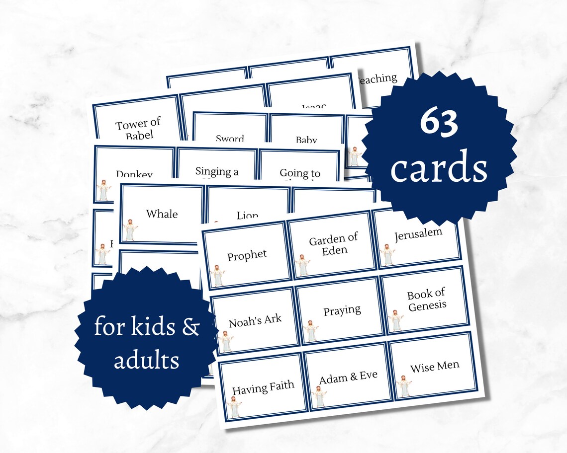 Bible Charades, Printable Bible Pictionary Cards, Christian Party Game ...
