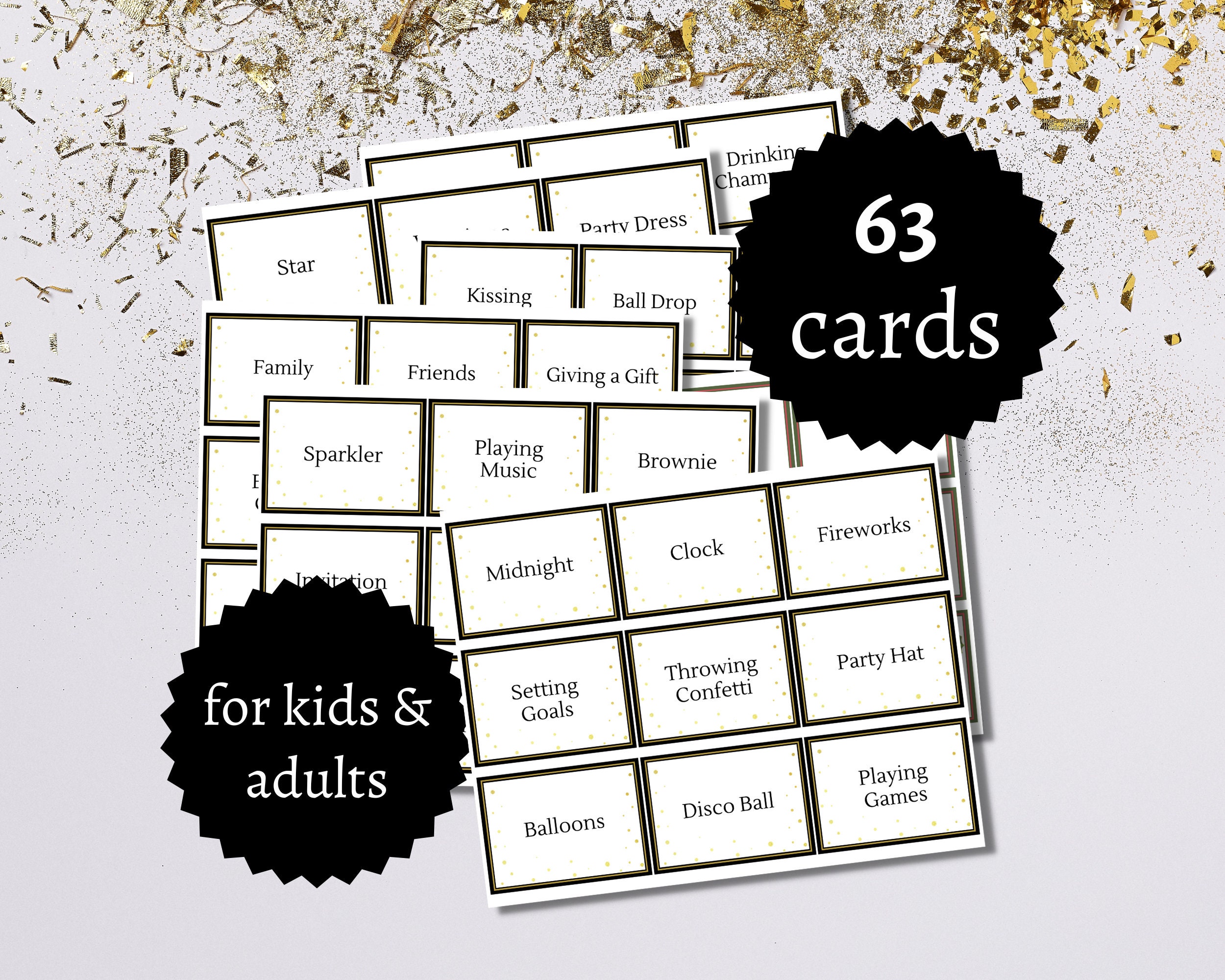 New Year's Eve Charades, Printable New Year Pictionary Cards for Kids ...