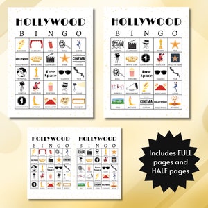 Hollywood Bingo Cards, Printable Movie Night Party Game, Includes Full ...