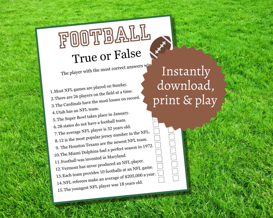 Football True or False Game, Printable American Football Party Game for ...