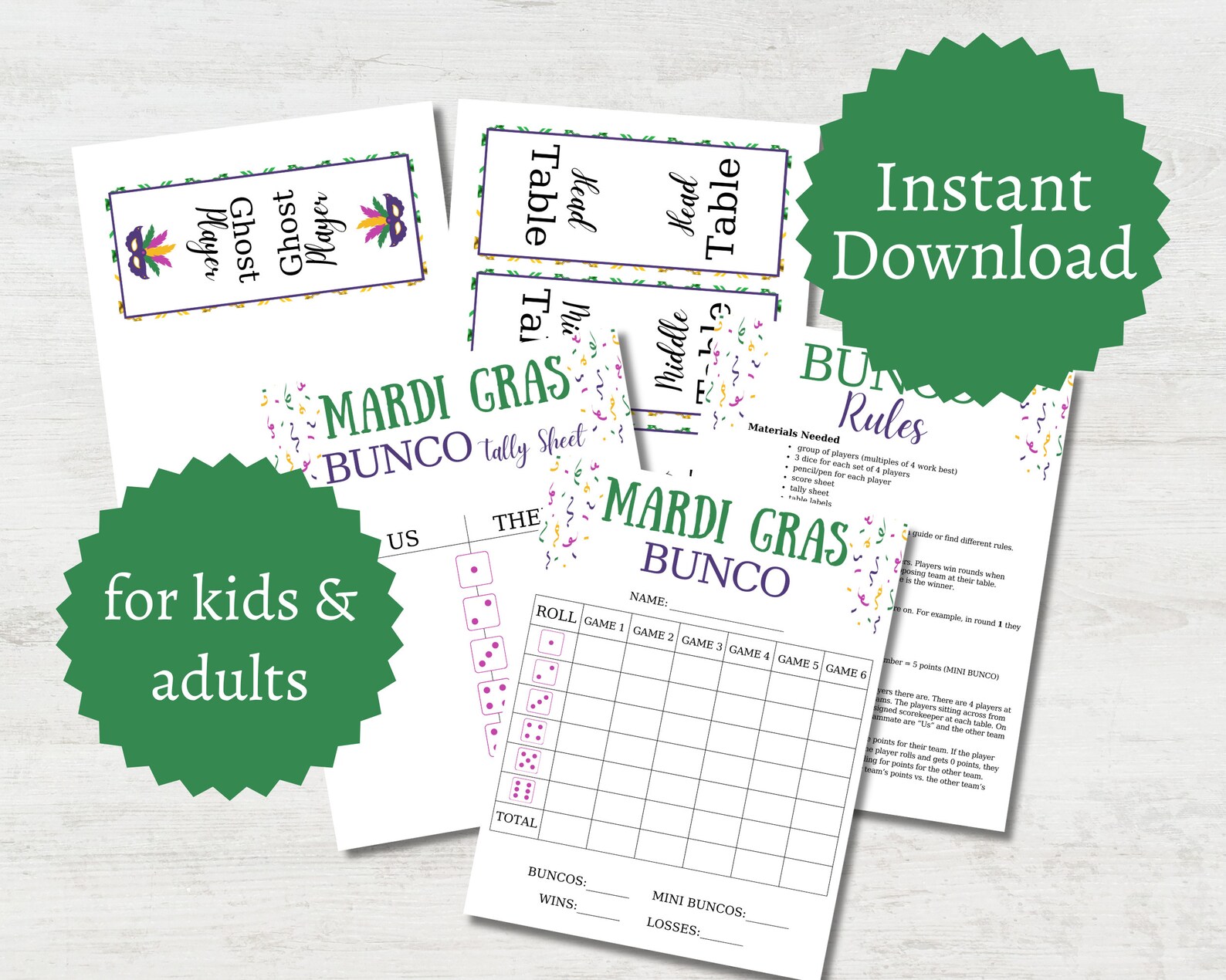 Mardi Gras Bunco, Printable Mardi Gras Party Game, Mardi Gras Activity ...