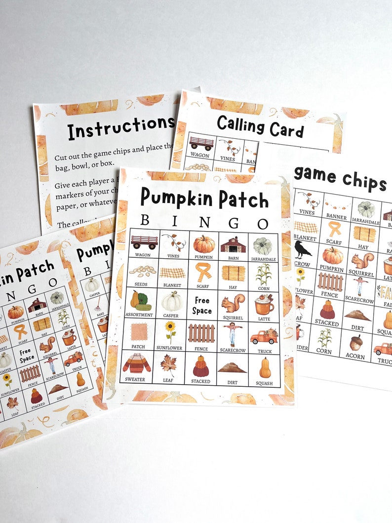 Pumpkin Patch Bingo Cards, Printable Fall Party Game for Kids, Teens ...