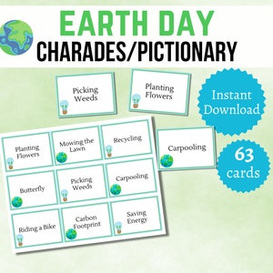 Earth Day Charades and Pictionary Cards, Printable Earth Day Party ...