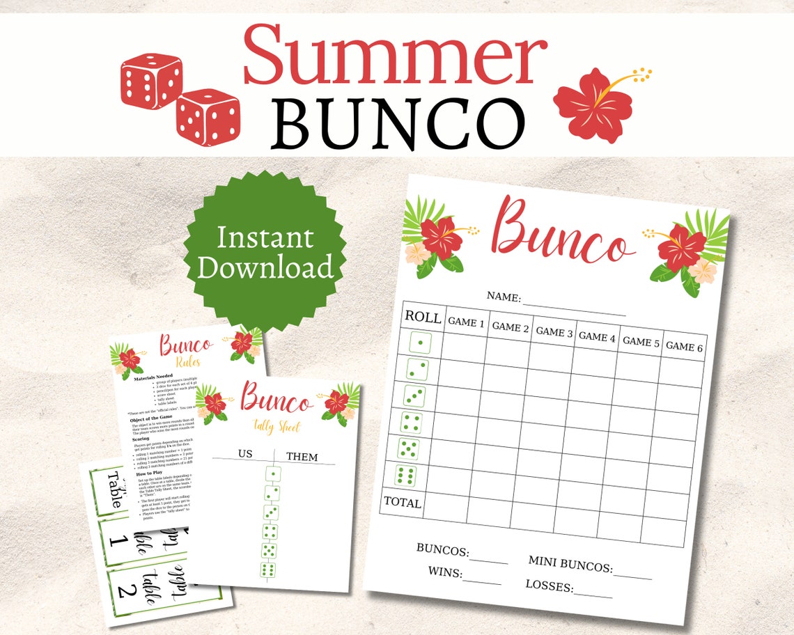 Summer Bunco Bundle, Printable Summertime Activity for Large Groups ...