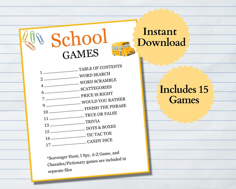 Back to School Games, Printable Classroom Activities, School Party ...