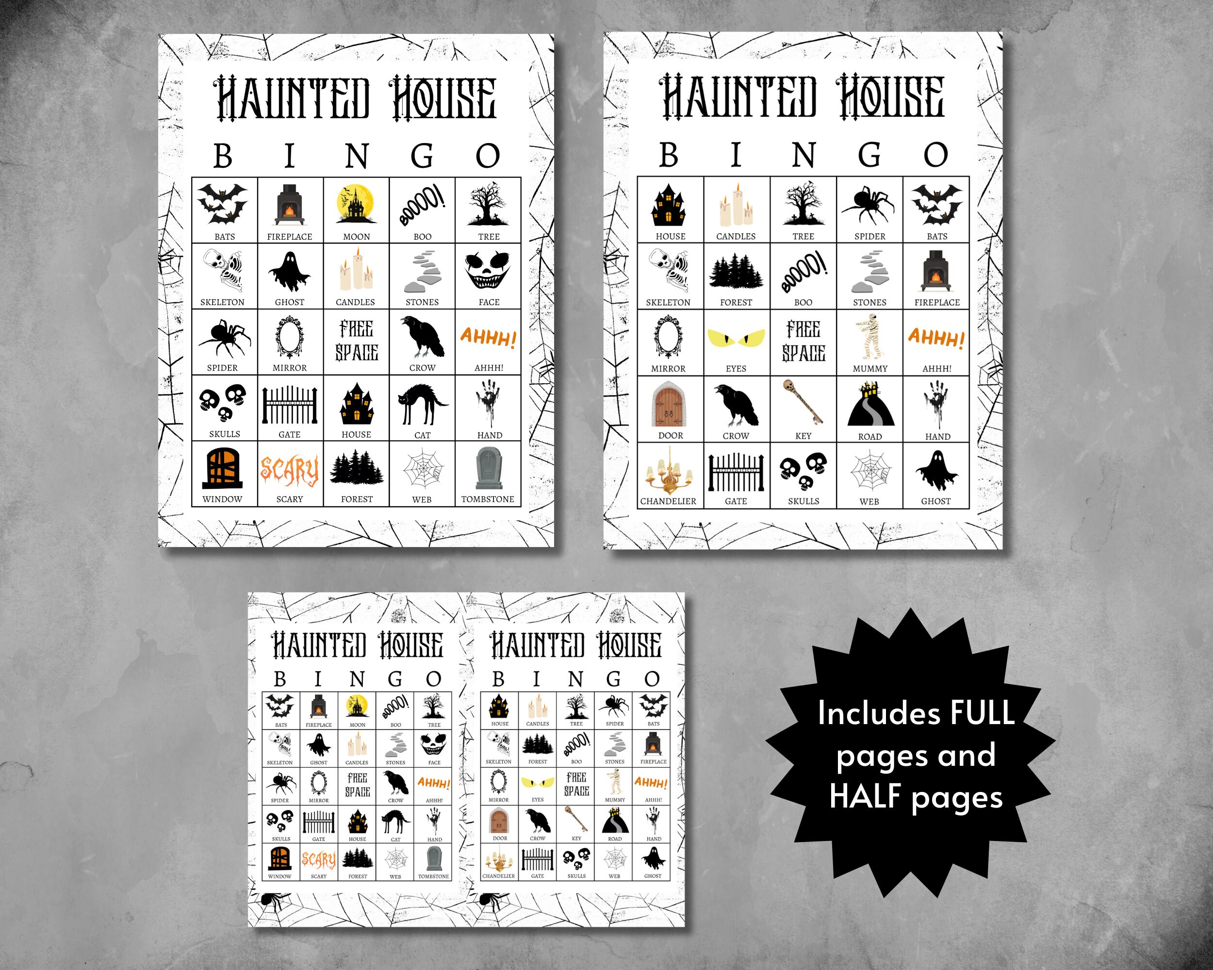 Haunted House Bingo Cards, Printable Halloween Party Game for Kids ...