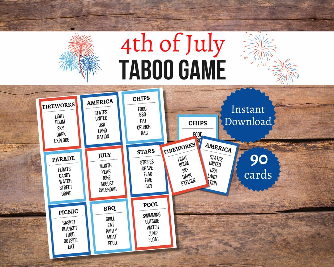 4th of July Taboo Game, Printable Fourth of July Family Party Game, Fun ...