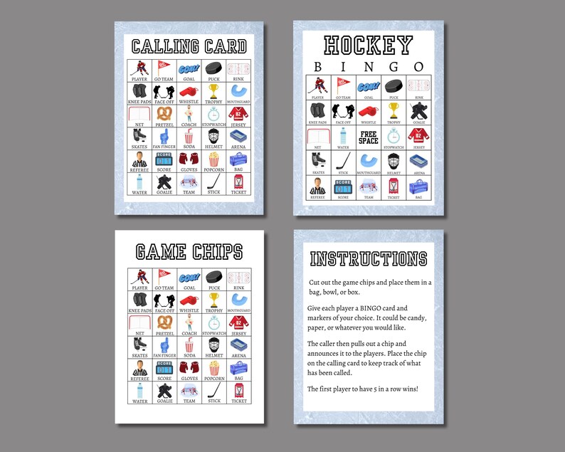 Hockey Bingo Cards, Printable Hockey Party Game for Kids, Teens, and ...