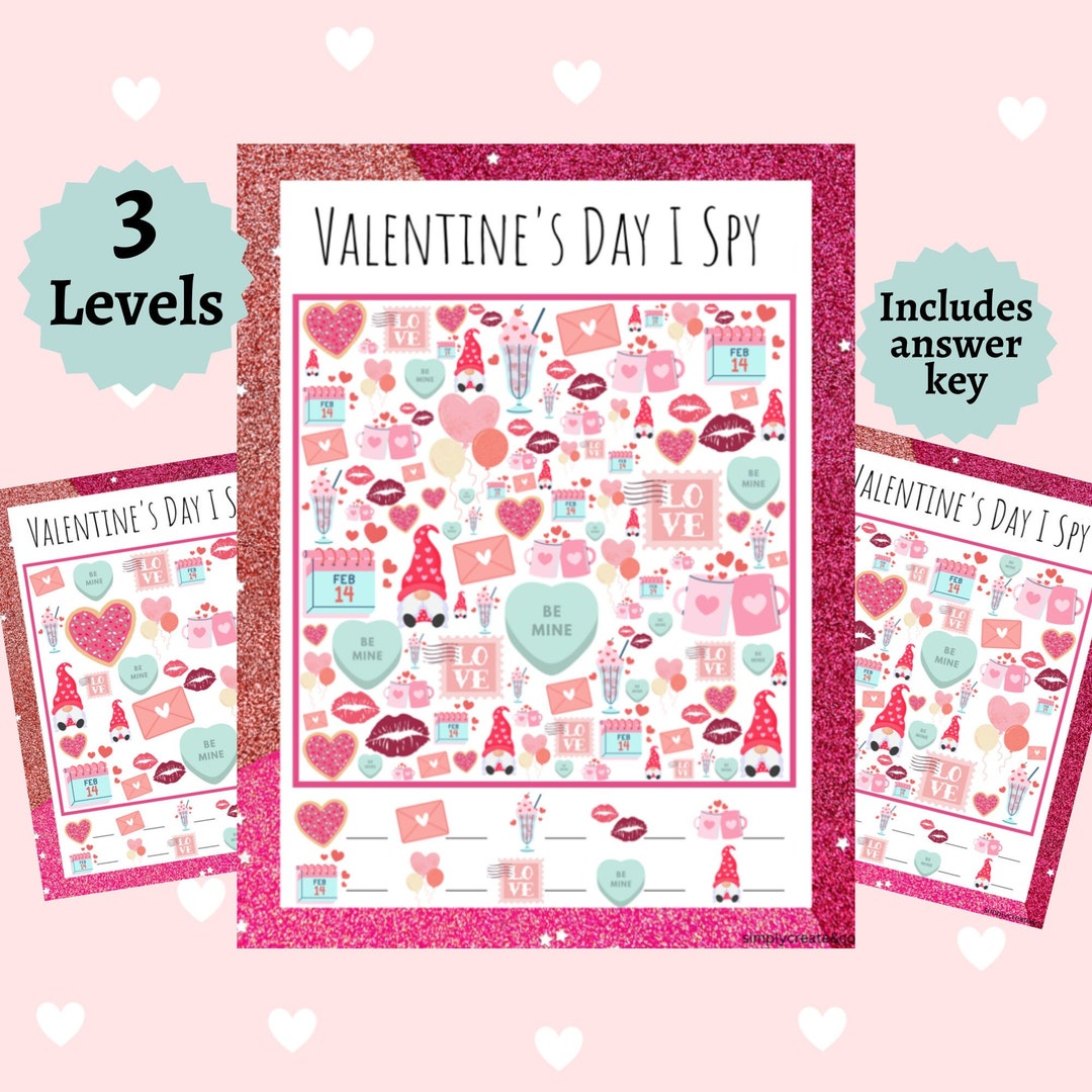 Valentine's Day I Spy Game for Kids, Printable Valentine Family Party ...